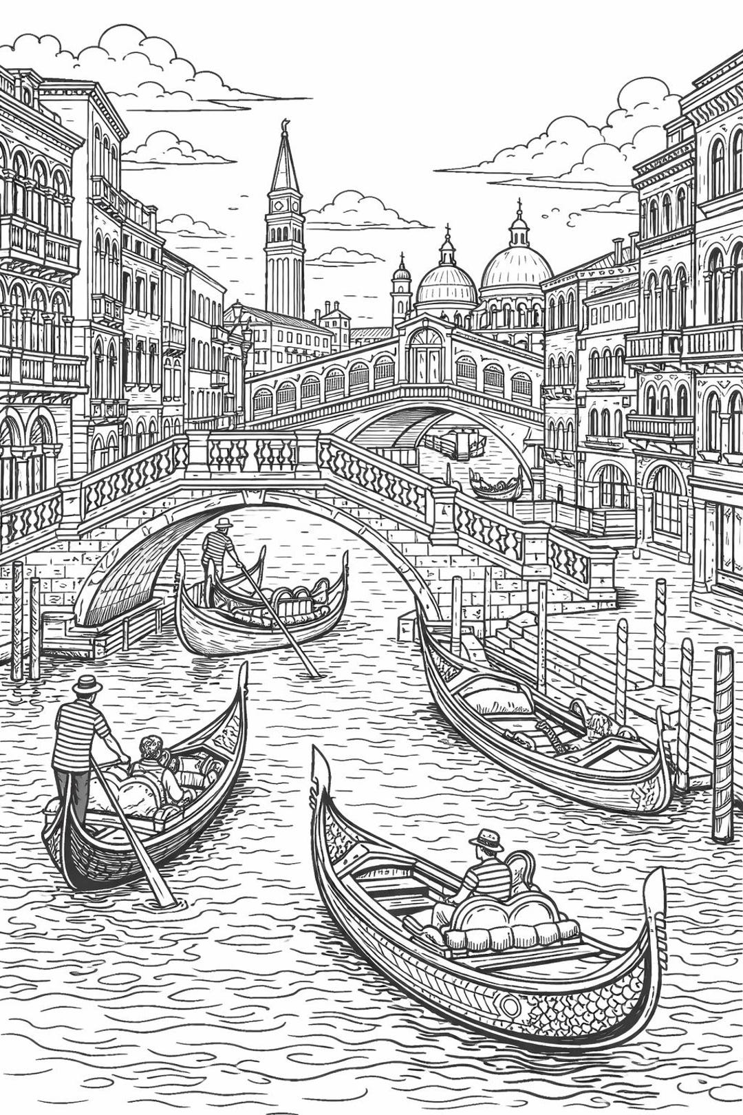 Venice Coloring Page Printable – Gondola Canal Scene – Italian ...