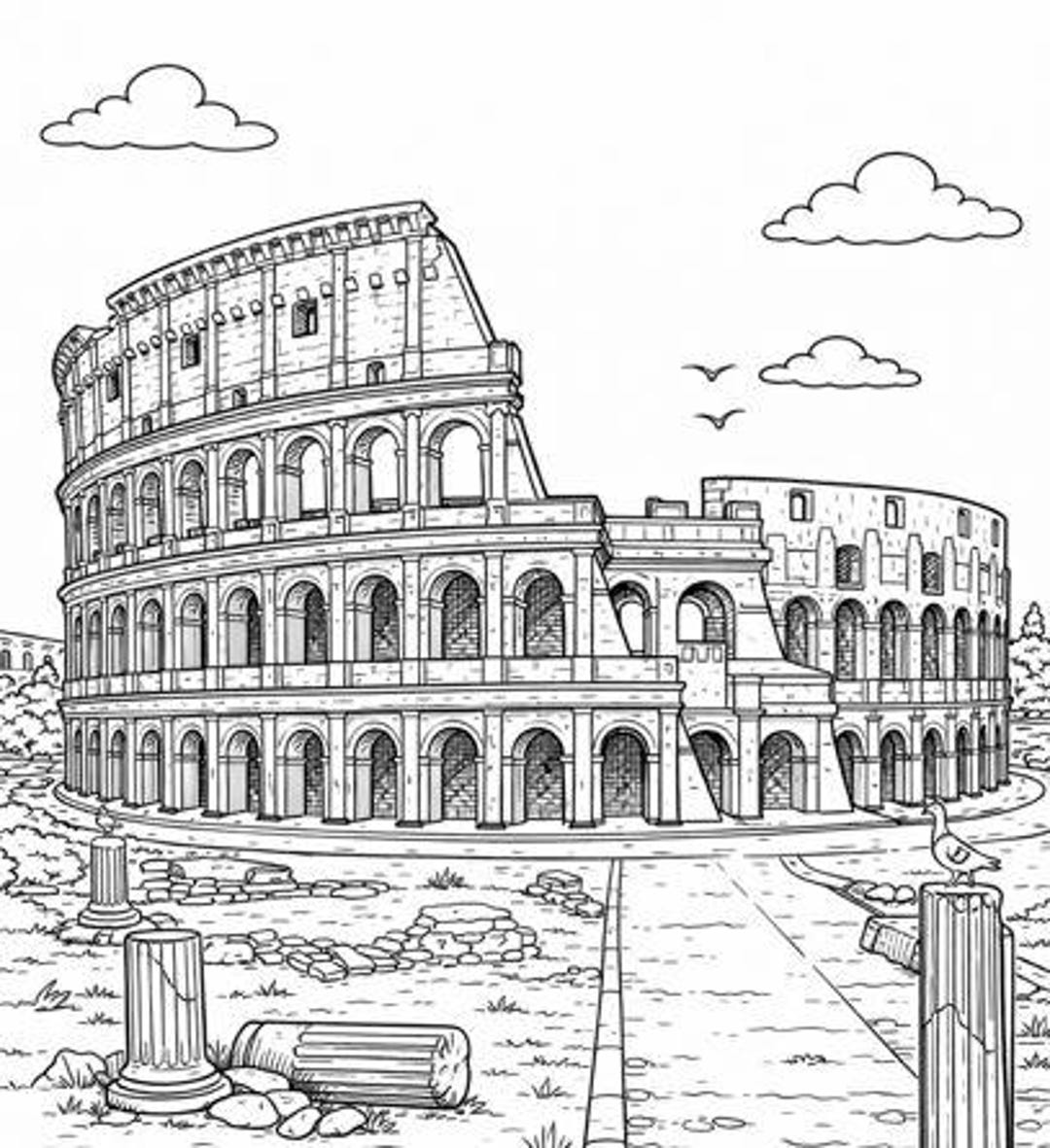Colosseum Coloring Page Printable, Rome Landmark Coloring Sheet ...