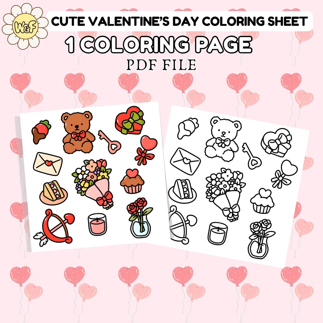 Valentine’s Day Doodle Coloring Page (instant Download) - Etsy