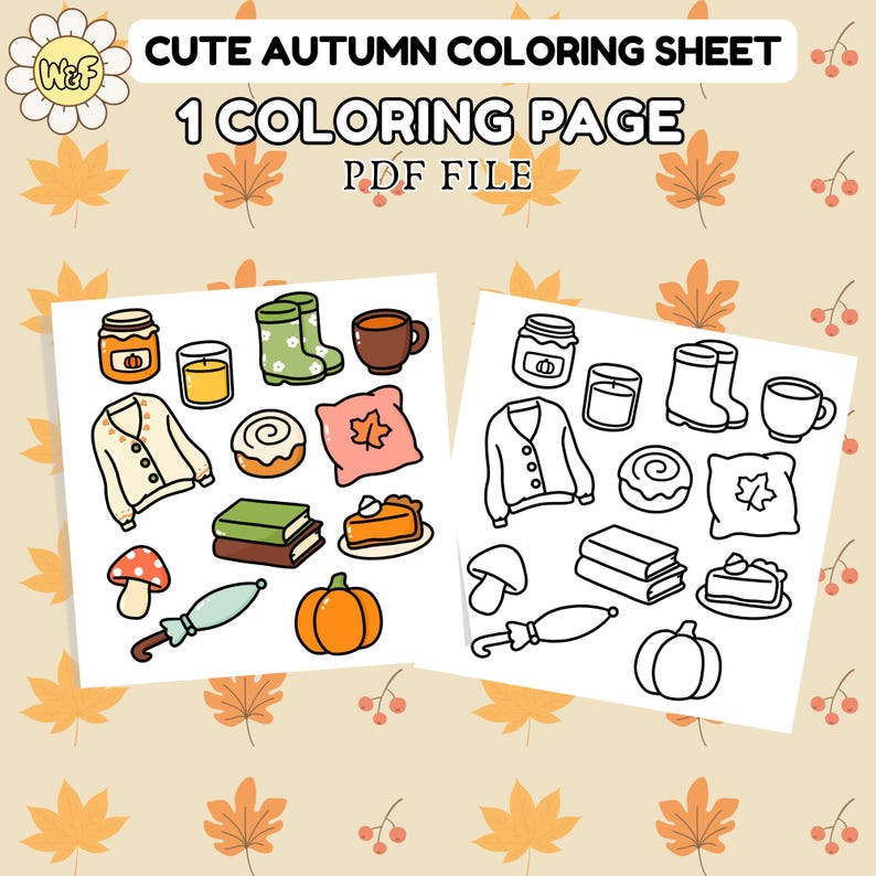 Autumn Doodle Coloring Sheet |printable Fall Coloring Page (instant ...