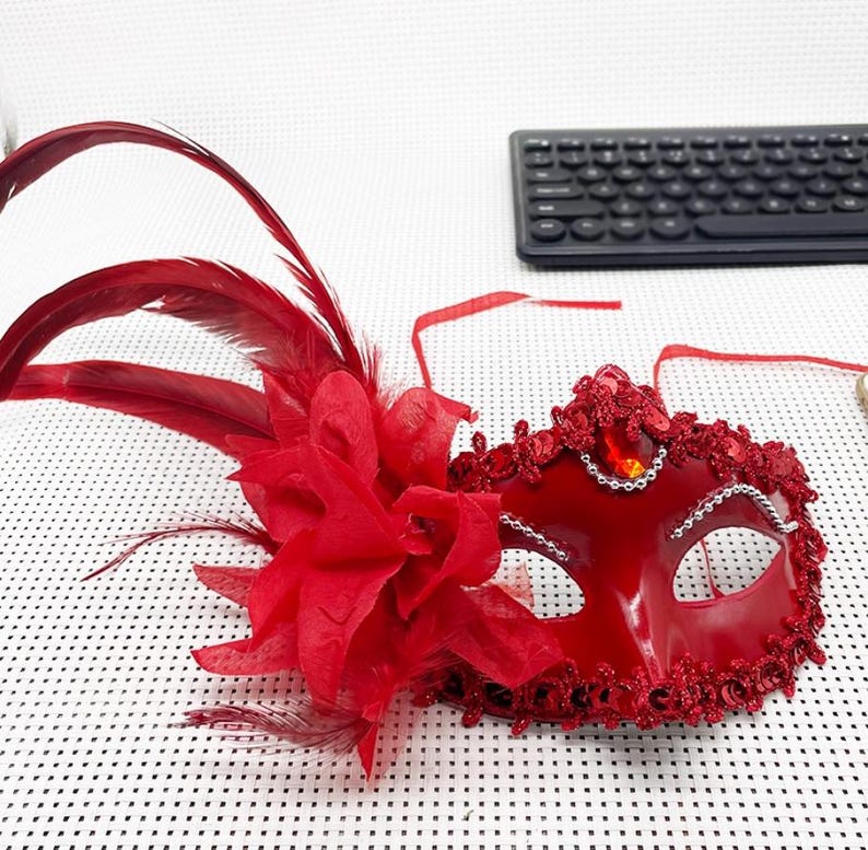 Handcrafted Feather & Flower Masquerade Mask — Venetian Style Costume ...