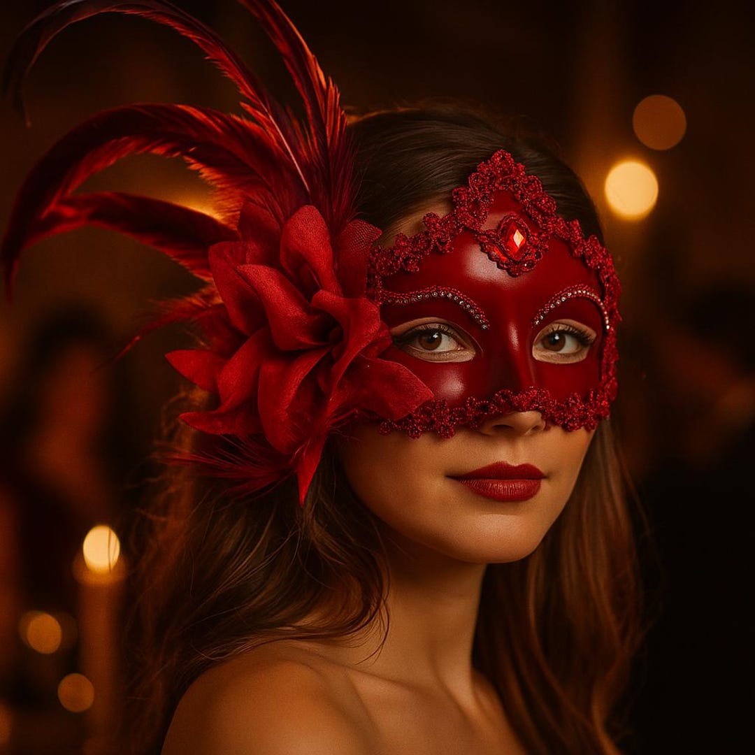 Handcrafted Feather & Flower Masquerade Mask — Venetian Style Costume ...