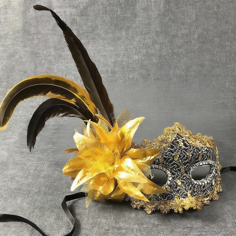 Handcrafted Feather & Flower Masquerade Mask — Venetian Style Costume ...