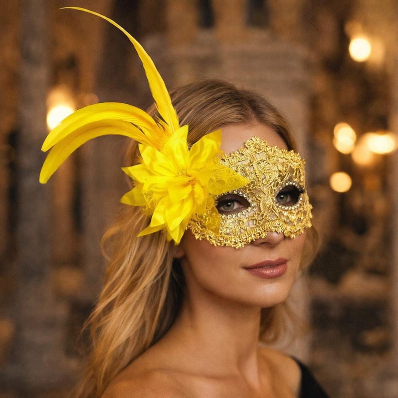 Handcrafted Feather & Flower Masquerade Mask — Venetian Style Costume ...