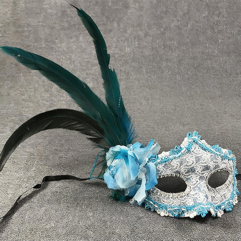 Handcrafted Feather & Flower Masquerade Mask — Venetian Style Costume ...