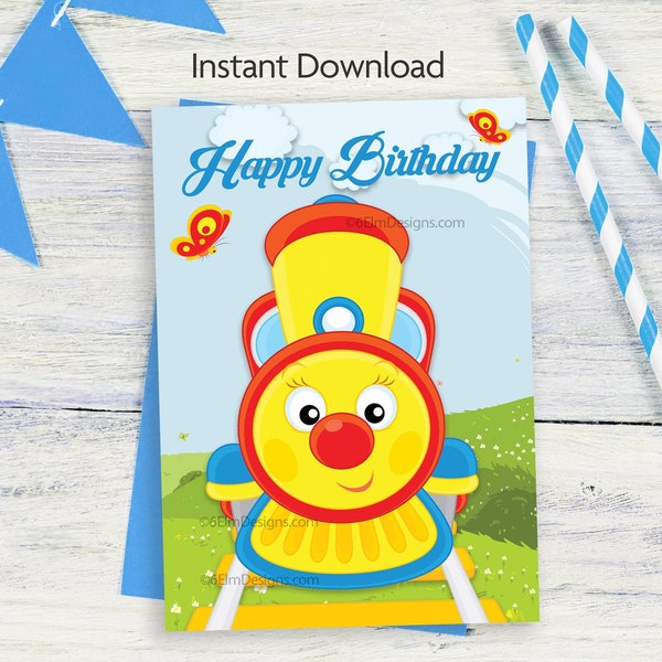 Printable Train Happy Birthday Card - Etsy