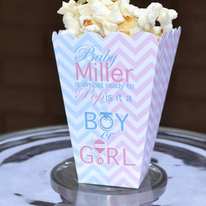 Gender Reveal Party Popcorn Boxes, Baby Sex Unknown Shower, Popcorn Box ...