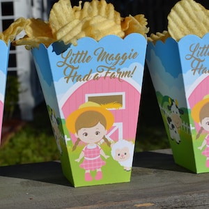 Pink Barn Farm Party Popcorn Boxes for Girls Birthday Favors Farm ...