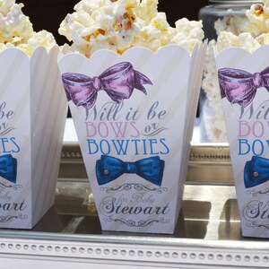 Gender Reveal Party Popcorn Boxes - Bow or Bow Ties Gender Reveal Theme ...
