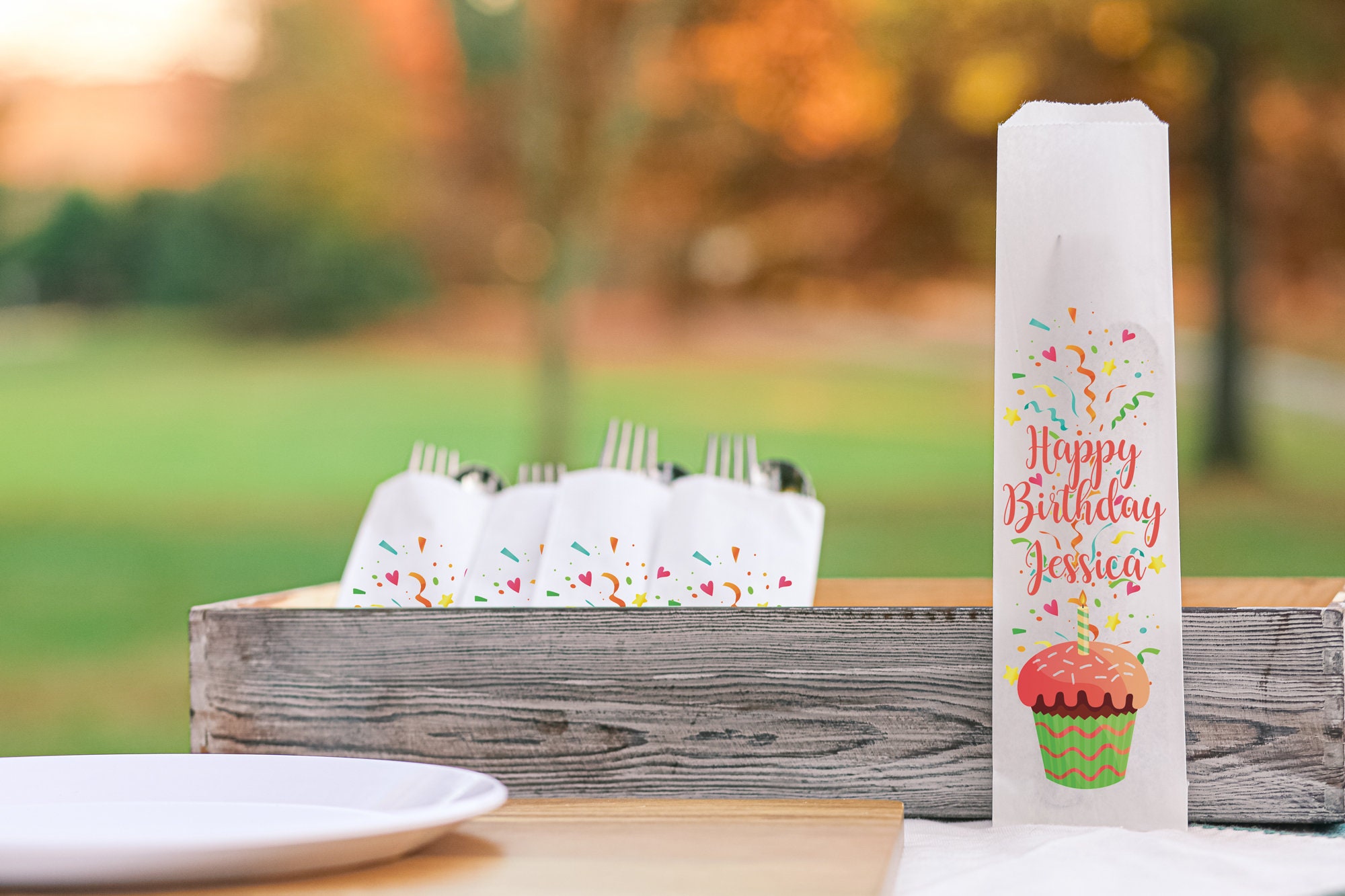 Happy Birthday Cupcake and Streamers Silverware Bags Utensil Flatware ...