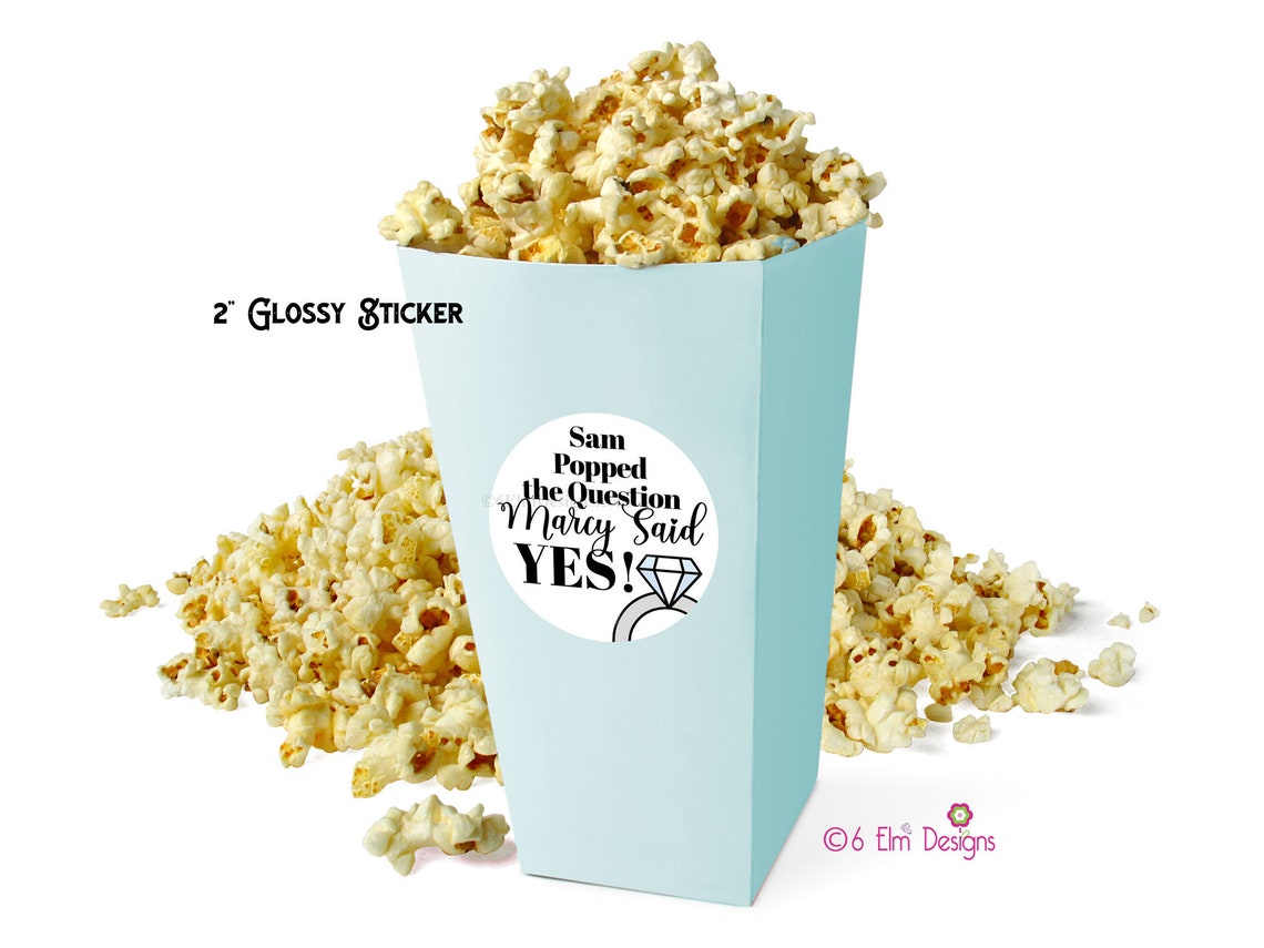 Popped the Question Engagement Stickers, Popcorn Engagement Labels ...