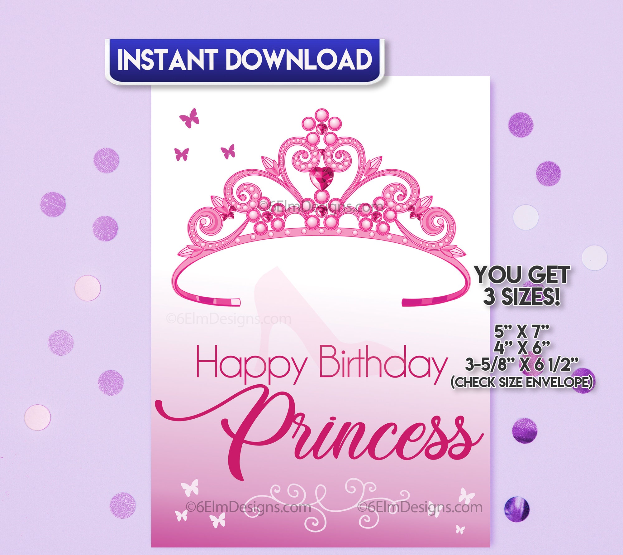 Printable Happy Birthday Princess Greeting Card Tiara Pink | Etsy