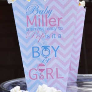 Gender Reveal Party Popcorn Boxes, Baby Sex Unknown Shower, Popcorn Box ...
