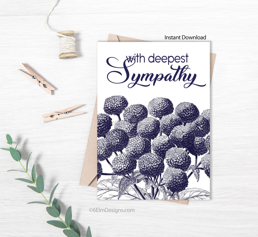 Printable Deepest Sympathy Card, Instant Download Sympathy Greeting ...