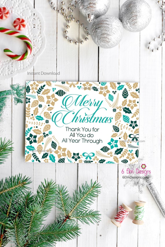 Instant Christmas Thank You Greeting Card Downloadable | Etsy