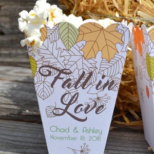 Fall in Love Fall Wedding Favor Box | Fall Leaves Wedding Popcorn Boxes ...
