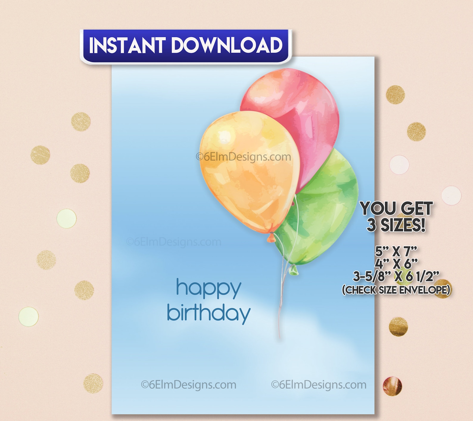 Printable Happy Birthday Balloons Instant Downloadable | Etsy