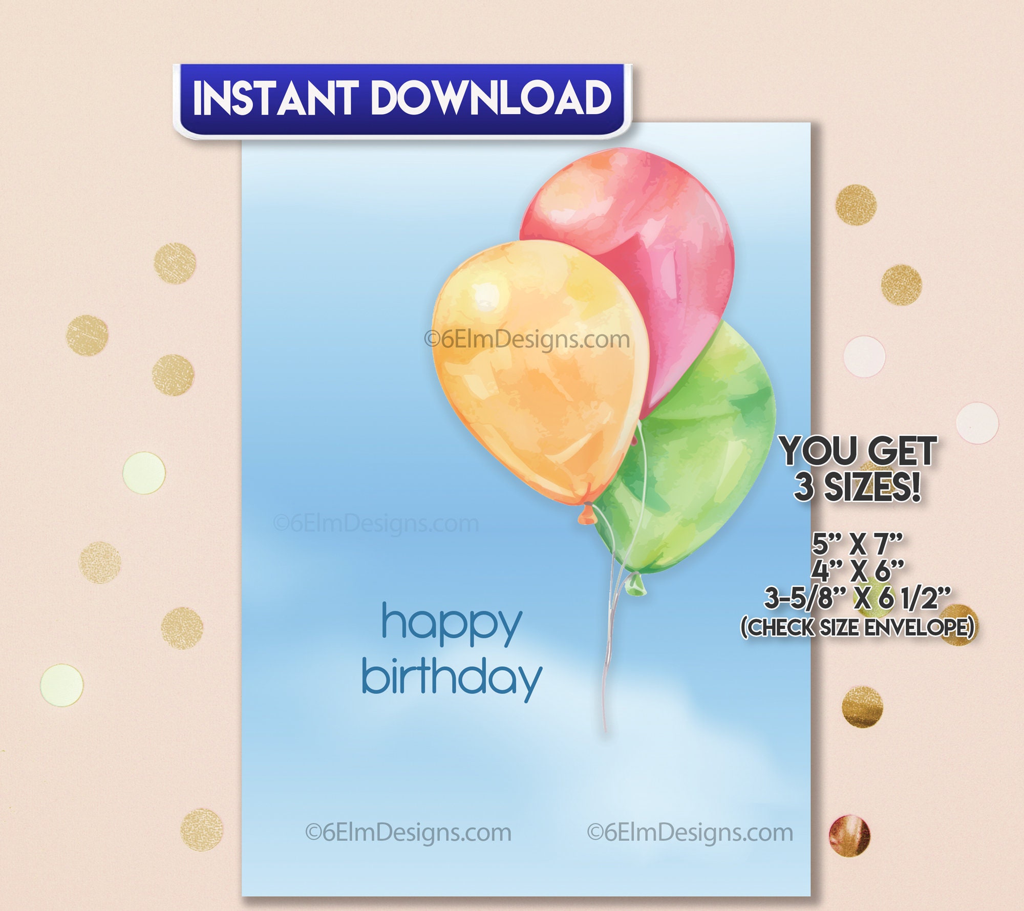 Printable Happy Birthday Balloons Instant Downloadable | Etsy