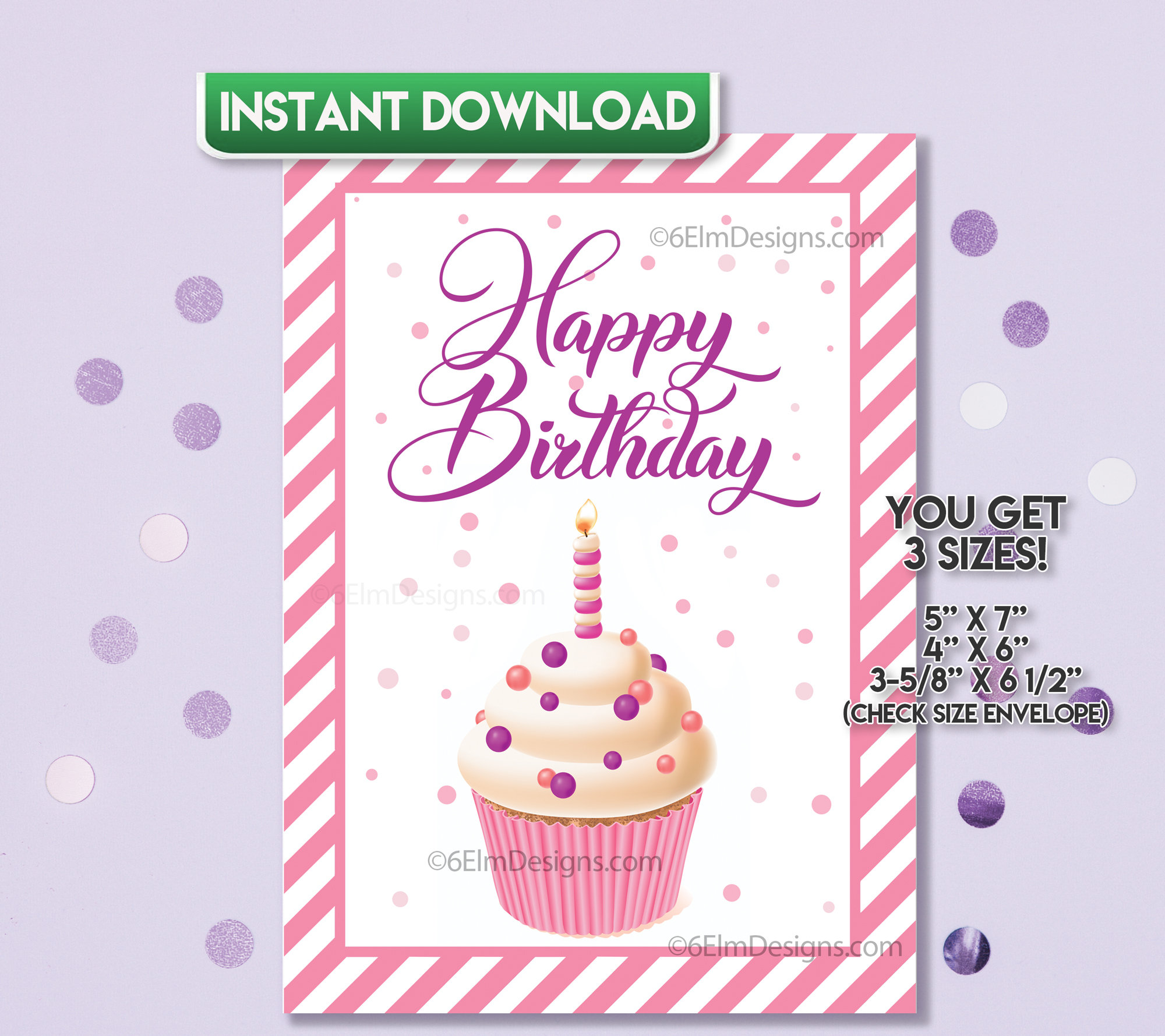 Printable Happy Birthday Cupcake Cheerful Instant Downloadable | Etsy
