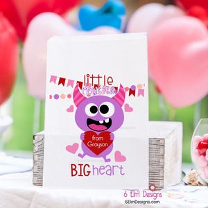 Little Monster Valentines Day Personalized Goodie Paper Bags for School ...