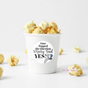Popped the Question Engagement Stickers, Popcorn Engagement Labels ...