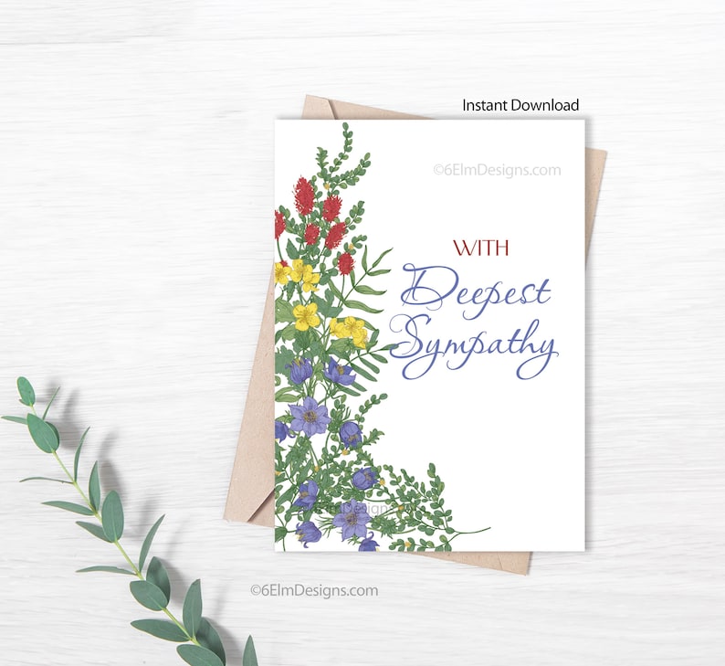 Printable Sympathy Card With Flowers Instant Download - Etsy