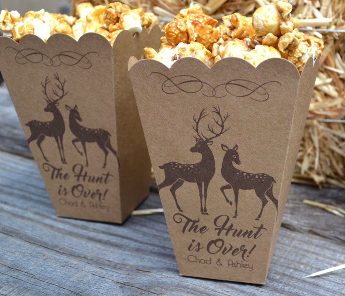 The Hunt is Over Deer Brown Kraft Wedding Favor Popcorn Bar Boxes ...