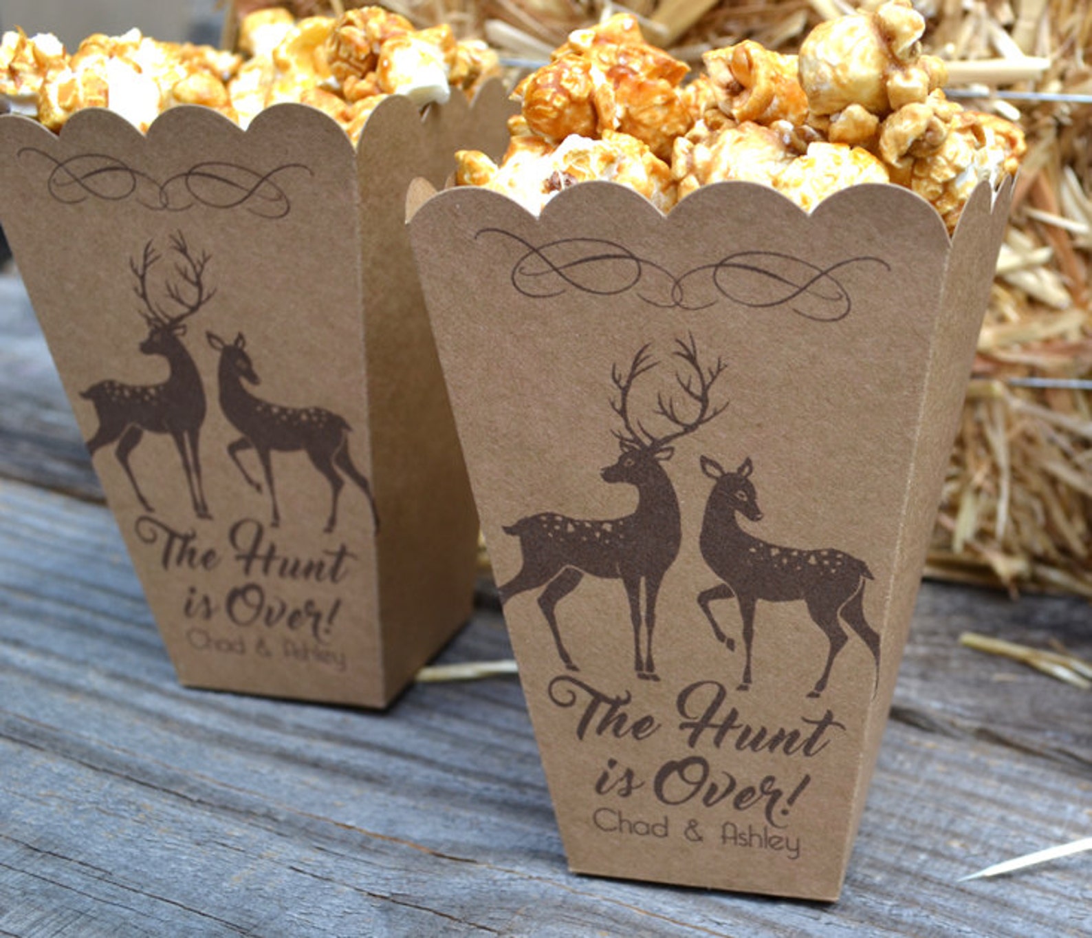 The Hunt is Over Deer Brown Kraft Wedding Favor Popcorn Bar Boxes ...