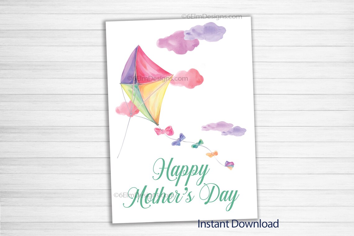 Printable Mothers Day Card Watercolor Kite Happy Mother's | Etsy