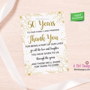50th Anniversary Thank You Card, Instant Download, Digital Card Golden ...