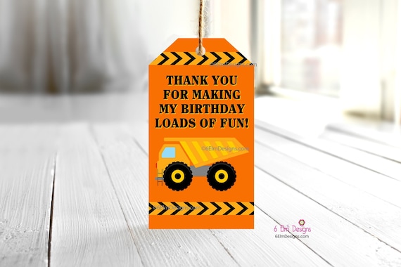 Construction Birthday Digital Tags, Print at Home Dump Truck Tags ...