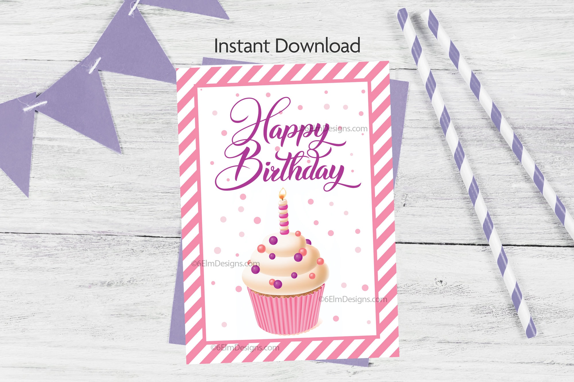 Printable Happy Birthday Cupcake Cheerful Instant Downloadable | Etsy