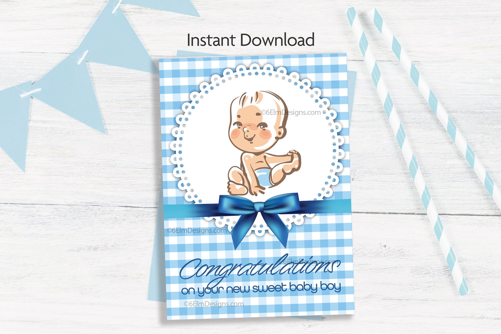 Printable Baby Boy Greeting Card Congratulations New Baby Blue | Etsy