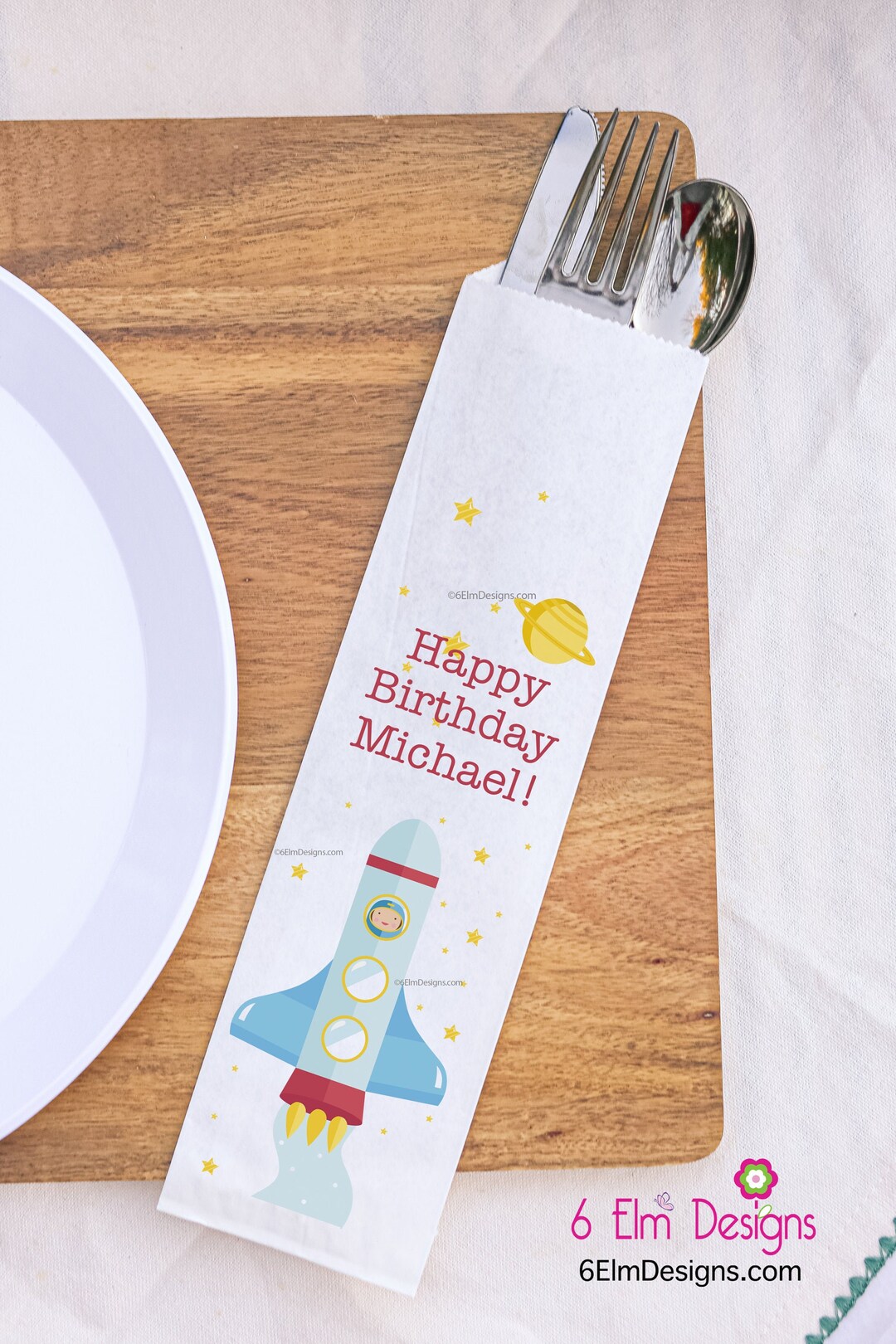 Personalized Outer Space Birthday Utensil Bags, Rocket Ship Party - Etsy