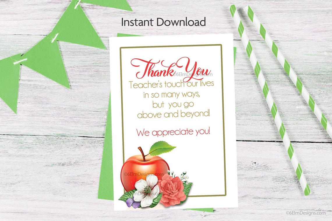 Instant Teacher Appreciation Day Greeting Card Downloadable - Etsy