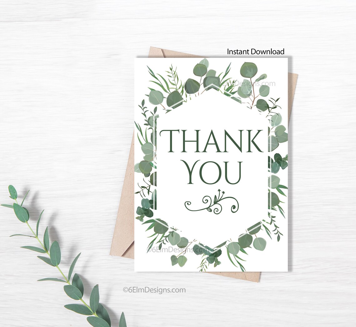 Printable Thank You Eucalyptus Instant Downloadable Thank You - Etsy