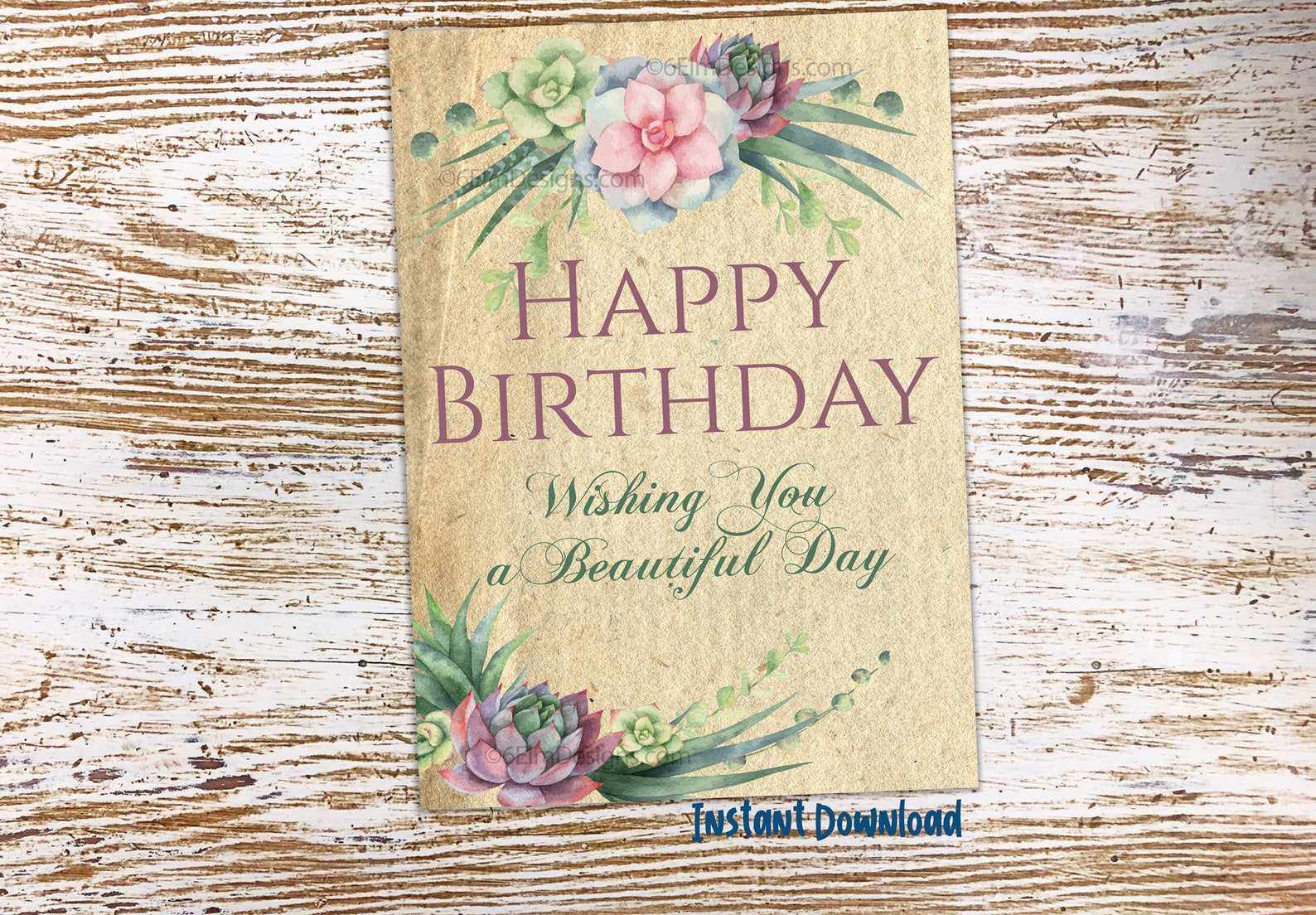 Printable Happy Birthday Succulents Instant Downloadable - Etsy