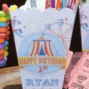 Circus Popcorn Favor Boxes | Carnival Birthday Party | Carnival Popcorn ...