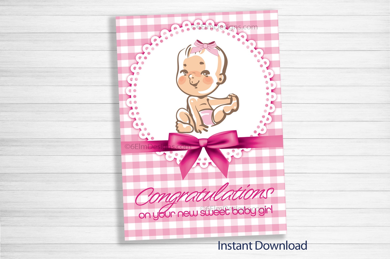 Printable Baby Girl Greeting Card Congratulations New Baby | Etsy