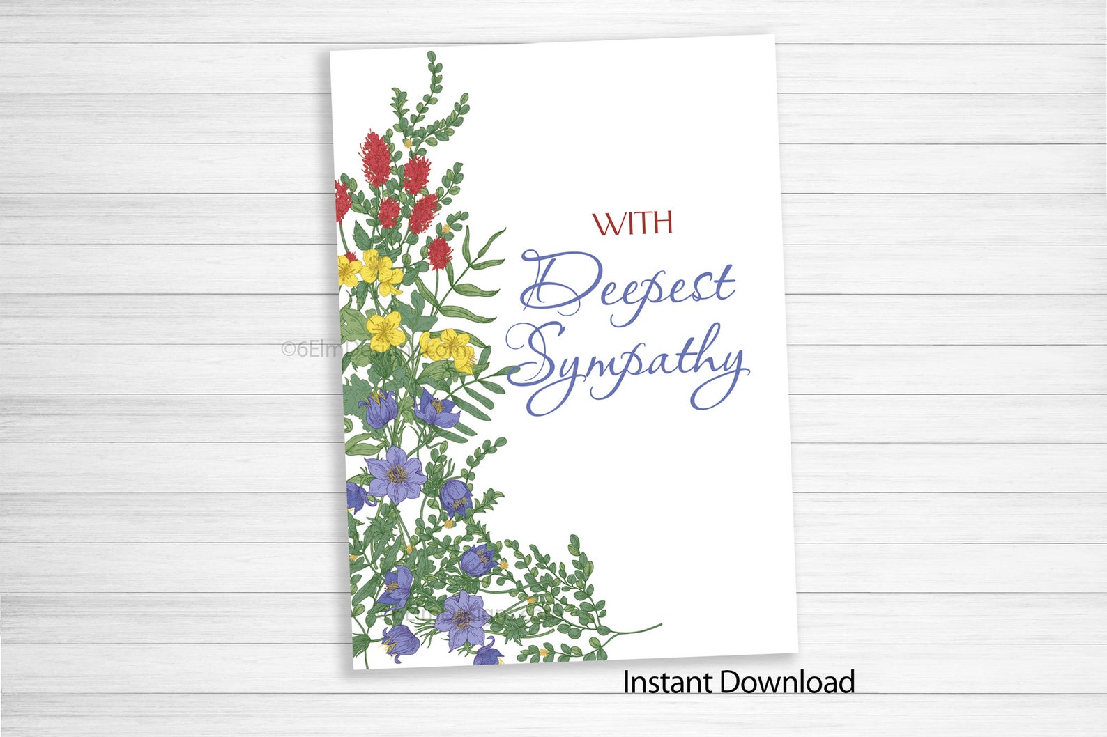 Printable Sympathy Card With Flowers Instant Download | Etsy