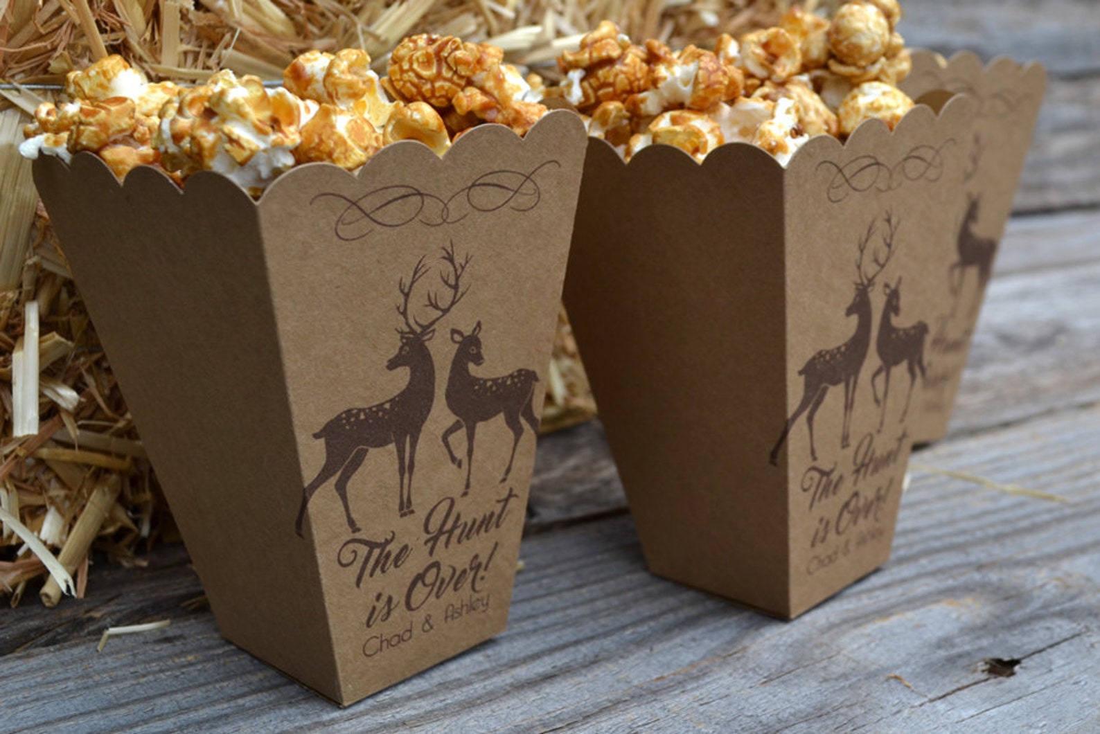 The Hunt is Over Deer Brown Kraft Wedding Favor Popcorn Bar Boxes ...