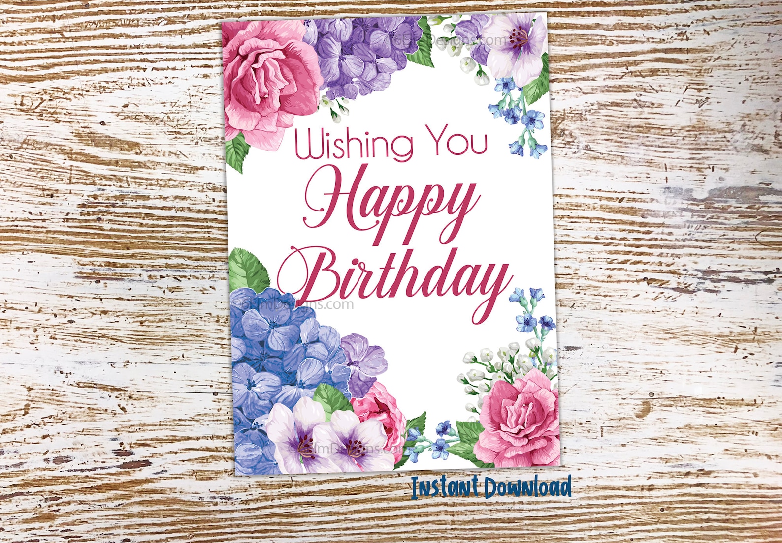 Printable Happy Birthday Flowers Instant Download Floral | Etsy