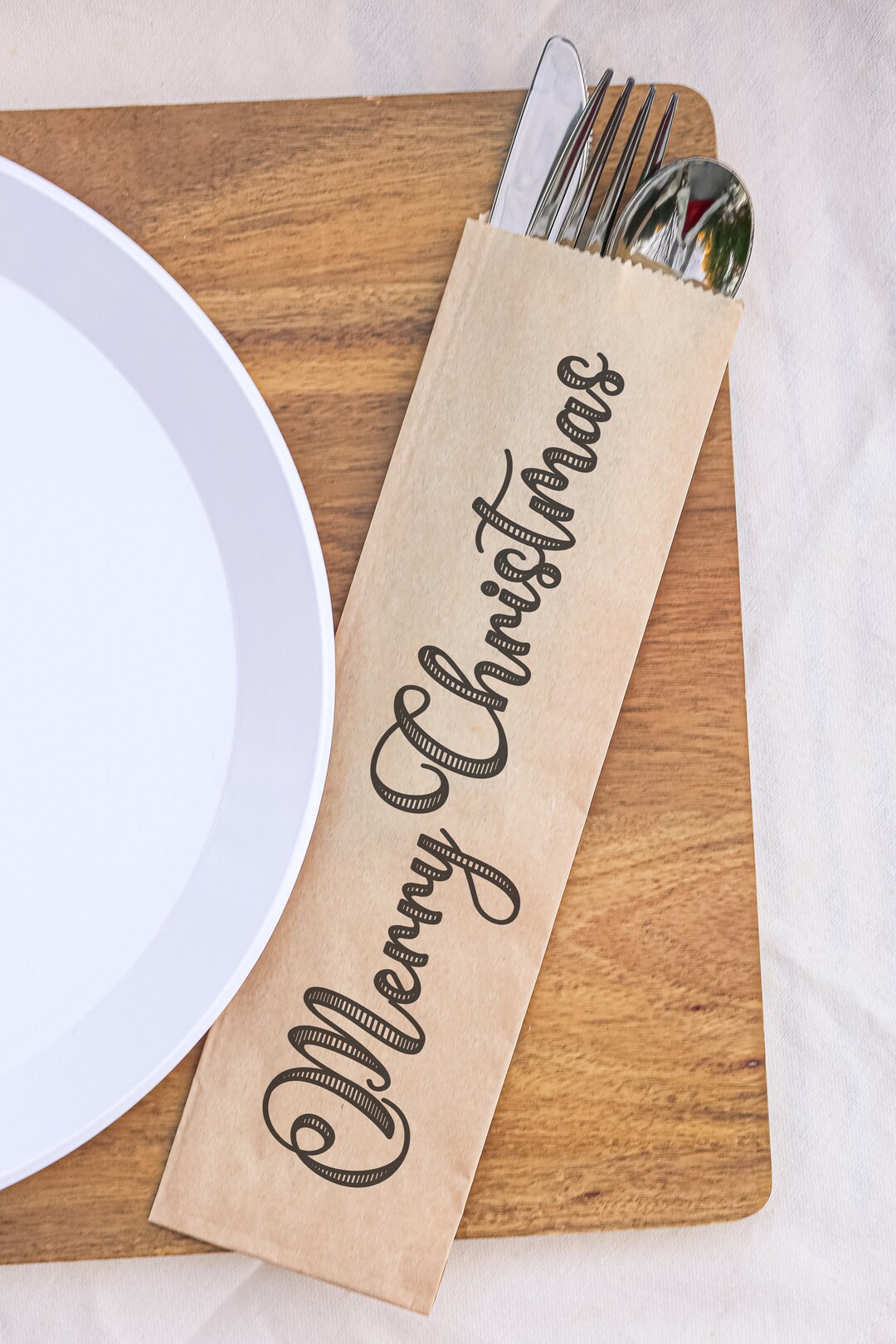 Merry Christmas Kraft Silverware Bags, Christmas Utensil Holders ...