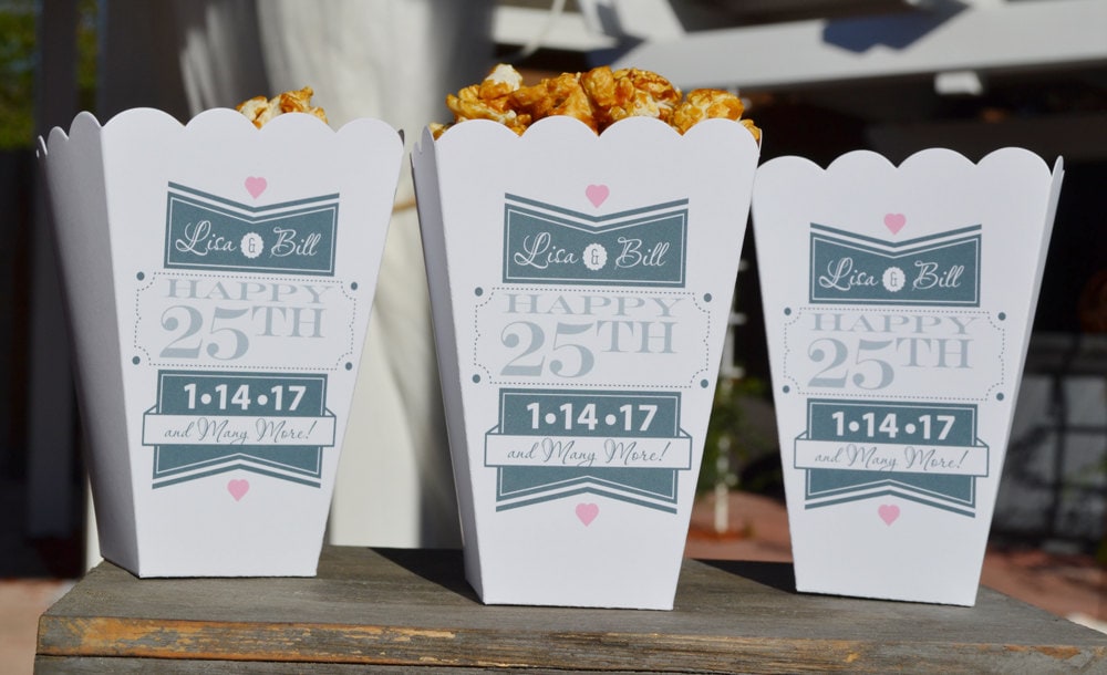 25th Silver Anniversary Party Popcorn Bar Boxes With Names and Date ...