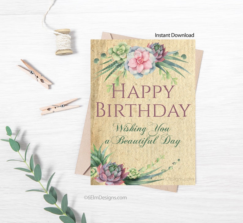 Printable Happy Birthday Succulents Instant Downloadable - Etsy