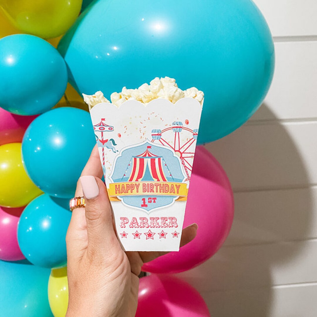 Circus Popcorn Boxes | Carnival Birthday Party | Carnival Popcorn Boxes ...