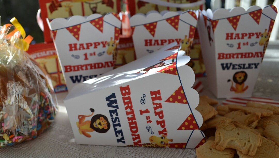 Circus Popcorn Boxes for Personalized Kids Birthday Circus Theme Favors ...