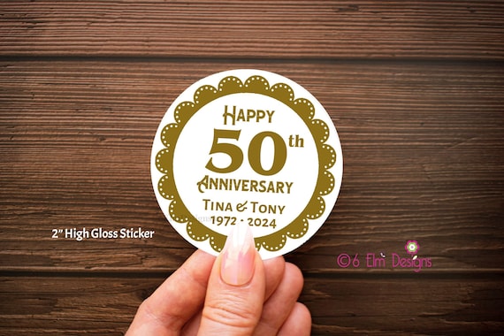 Happy 50th Anniversary 2" Gloss Sticker, Golden Anniversary Label ...
