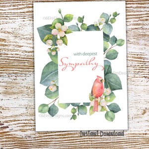 Printable Sympathy Card With Cardinal, Instant Download Sympathy ...