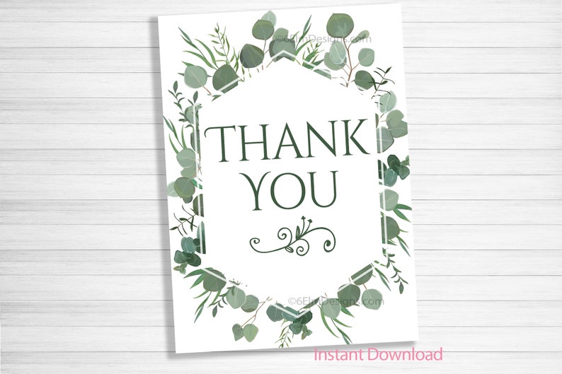 Printable Thank You Eucalyptus Instant Downloadable Thank You Card - Etsy